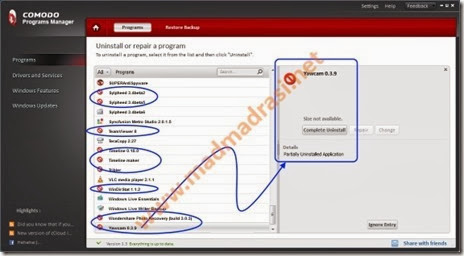 Comodo Programs Manager Cleans Uninstall leftovers