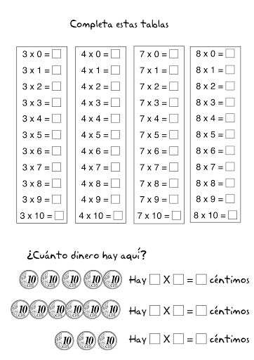 FICHAS EJERCICIOS TABLAS DE MULTIPLICAR