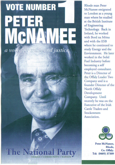 The National Party – Peter McNamee and Máire Kirrane 1997 | Irish Election Literature