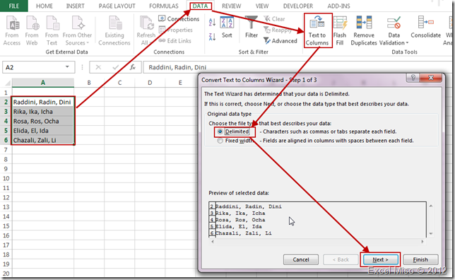 Menguraikan Text dalam Sebuah Cell menggunakan Text to Column | Excel ...