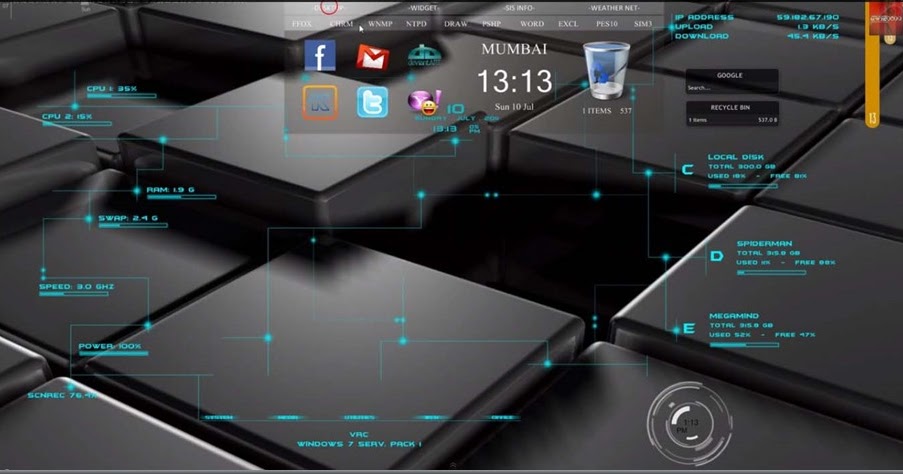 Rainmeter system monitoring skins - cadjnr