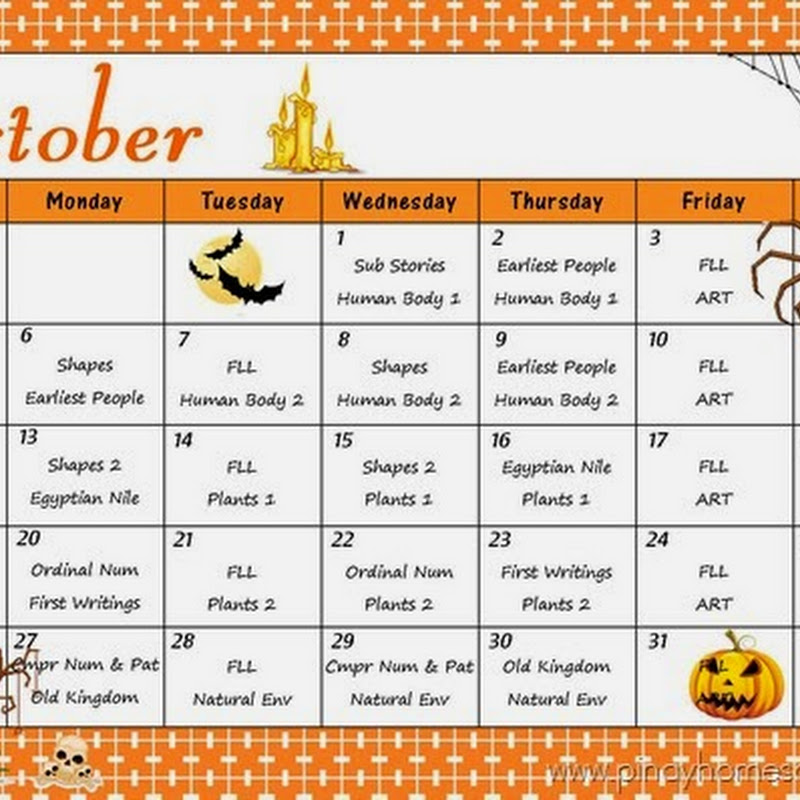 Calendar: October Schedule | The Pinay Homeschooler