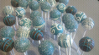 Bites and Pieces: Engagement Party Cake Pops in white, turquoise and ...