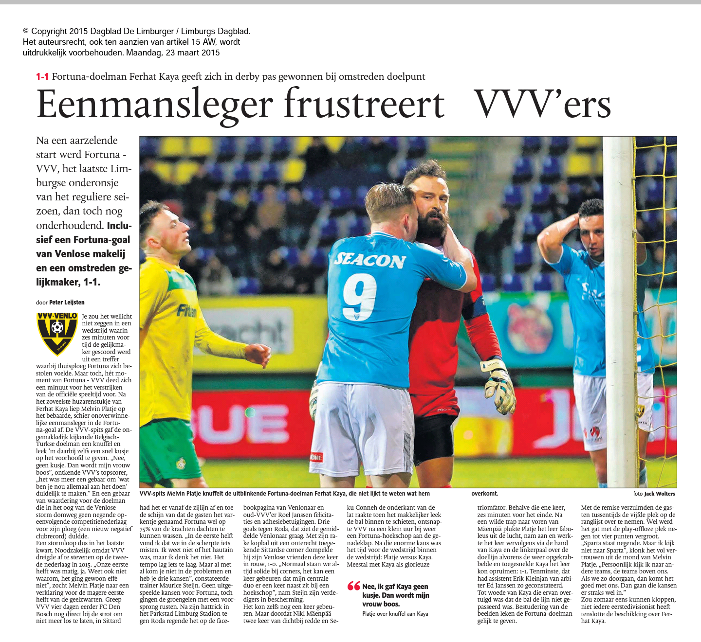©JW Sportfotografie: Foto in Dagblad De Limburger