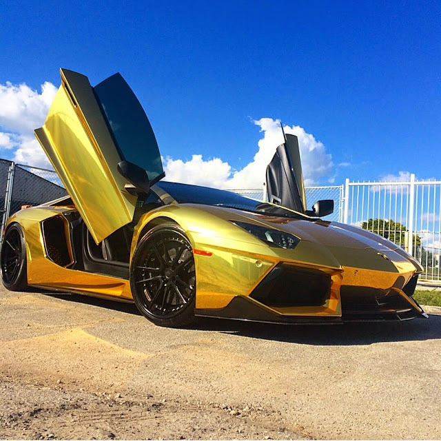 Gold Lamborghini Aventador ~ www.SouthBeachExoticRentals.com