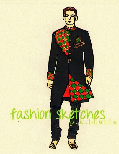 fashion sketches : Men sherwani