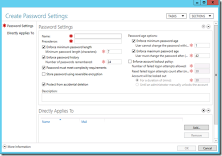 Create a New Password Setting Object in Windows Server 2012