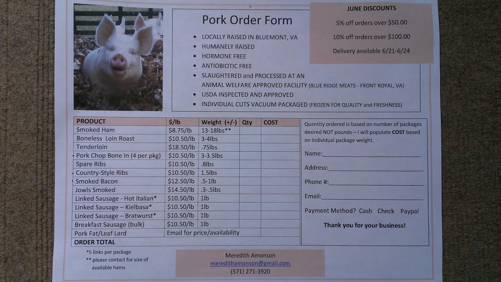 Meredith et al.: Pork order form