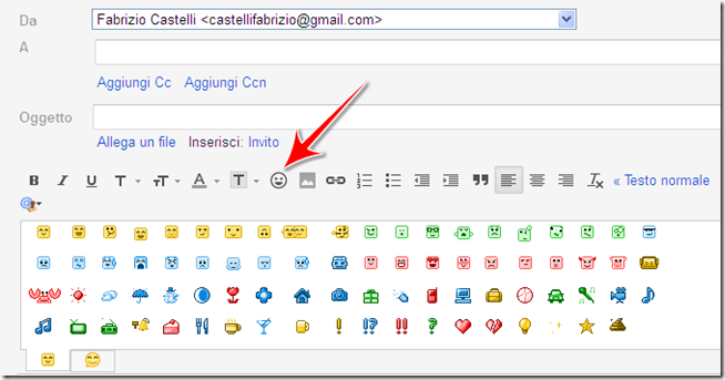 Screenshot per blog: Come inserire le Emoticon in una mail di Gmail
