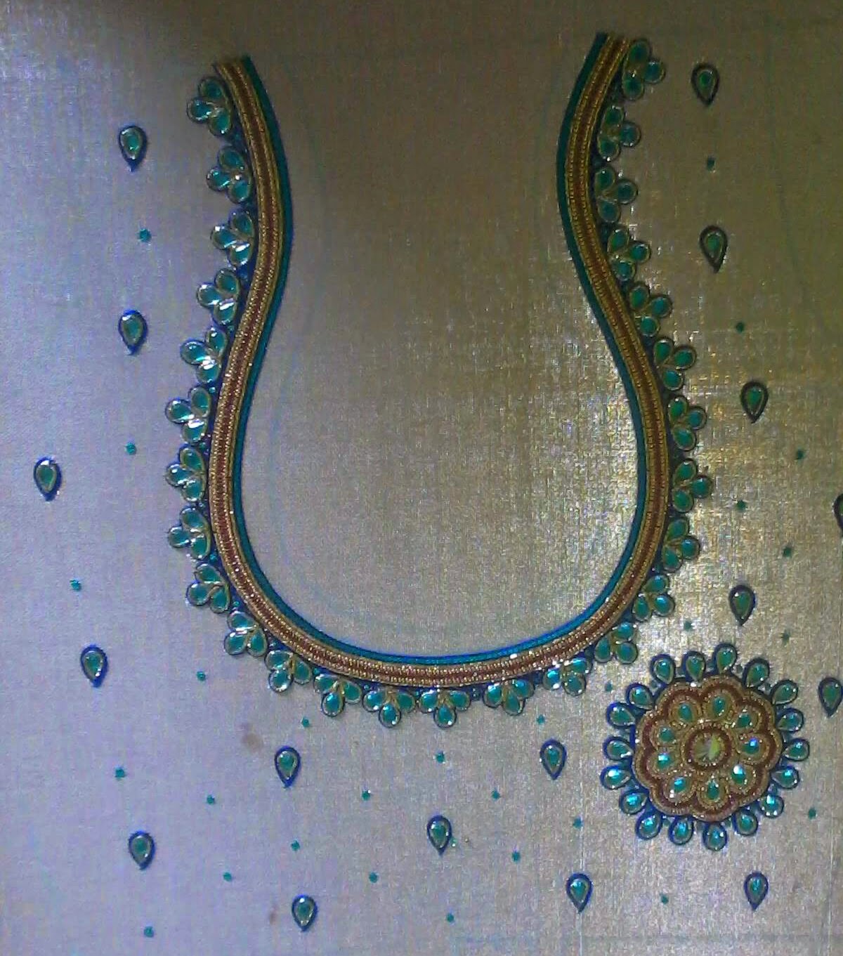 Designer Blouse Images: Kundan Work Blouse