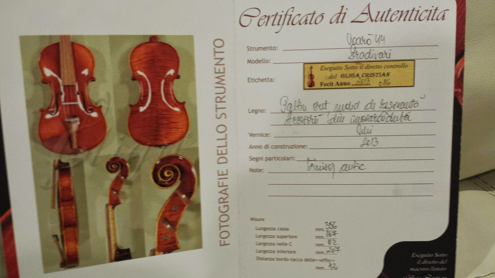JJ: new violin certificate of authenticity
