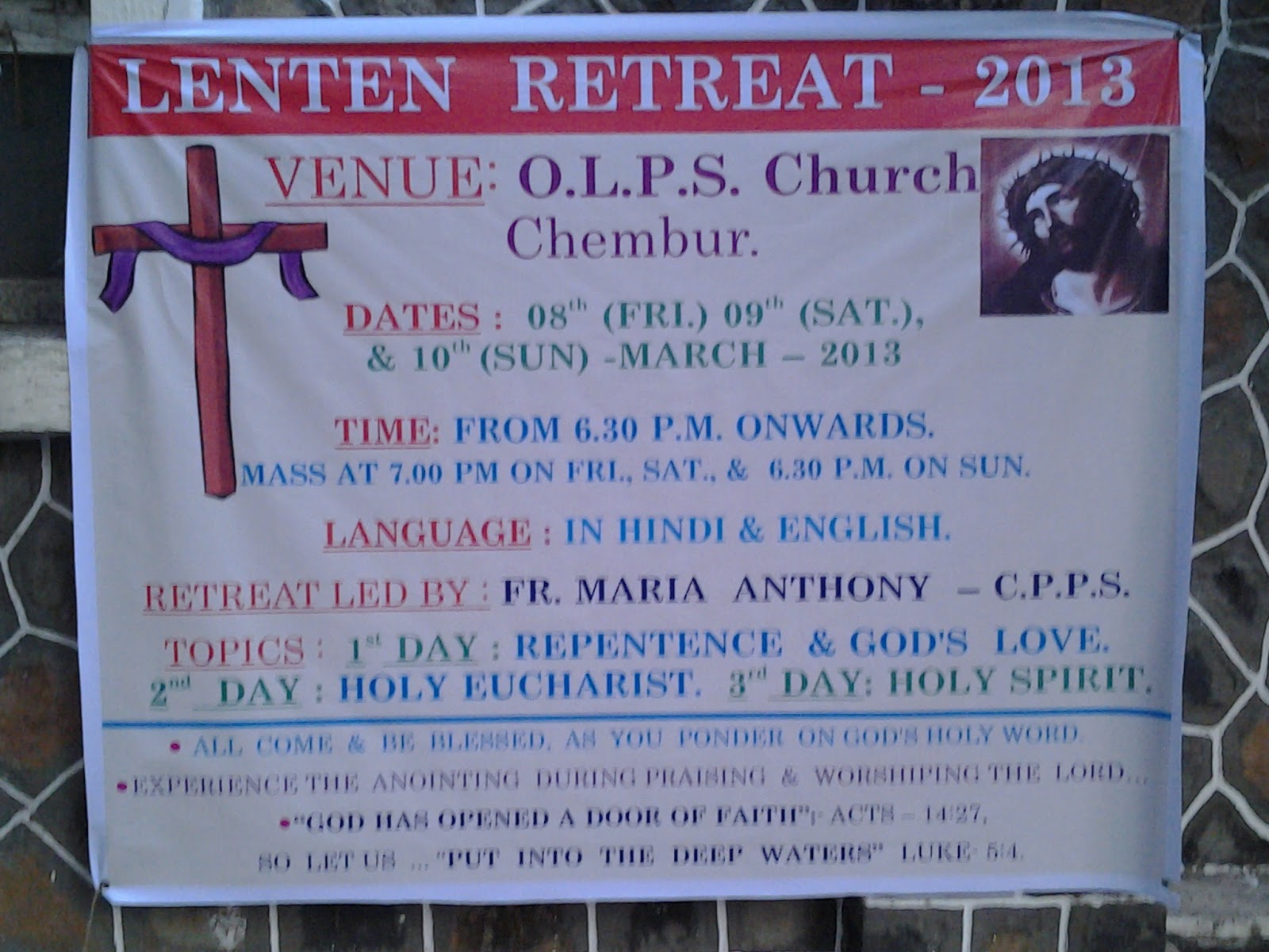 Timings of Churches in Mumbai and Elsewhere: Lenten Retreat at OLPS ...