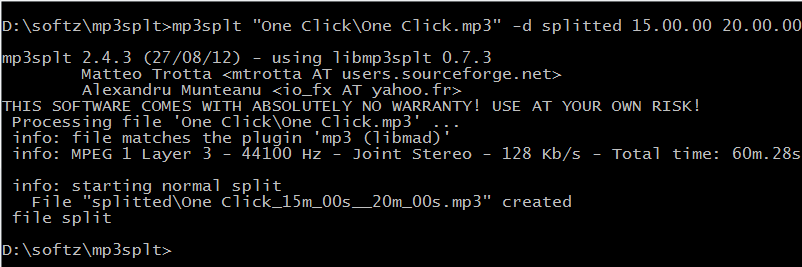 How to split large mp3 files using mp3splt