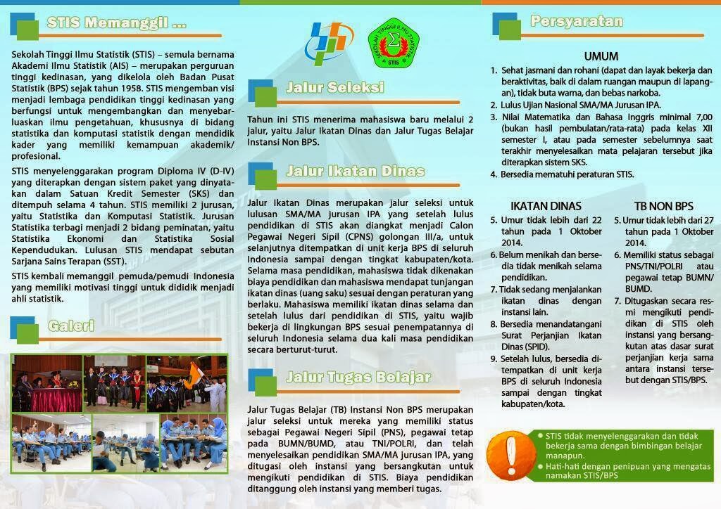 Ini dia Brosur PMB STIS - Ikatan Mahasiswa STIS Asal Kalimantan