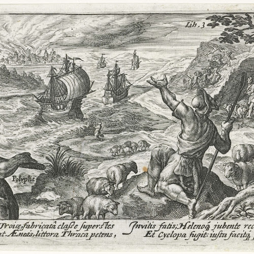 Aeneas ontvlucht het eiland van de Cyclopen, Crispijn van de Passe (I ...