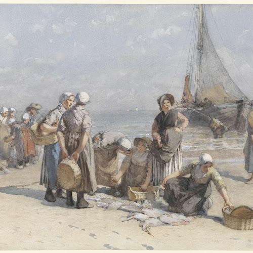 Vissersvrouwen op het Scheveningse strand, Bernardus Johannes Blommers, ca. 1880 - ca. 1885 ...