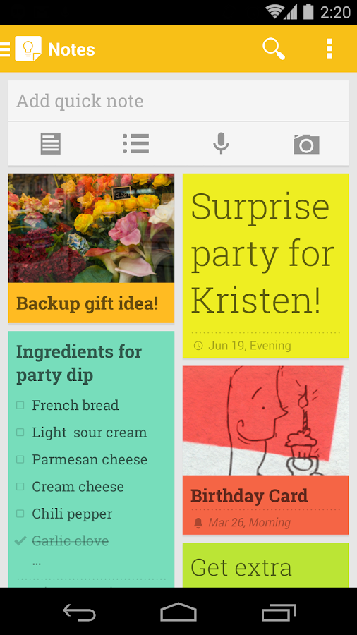 Google Keep - notes and lists - screenshot