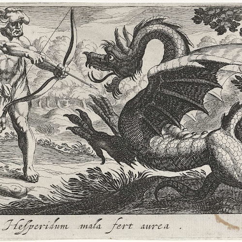 Hercules doodt de draak Ladon, Simon Frisius, after Antonio Tempesta ...