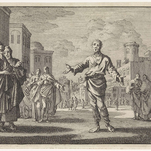 Jezus, Ananus´ zoon, trekt door de straten van Jeruzalem, Jan Luyken ...