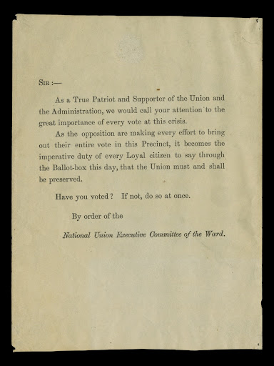 National Union Party Election Day Handbill, November 8, 1864 — Google ...