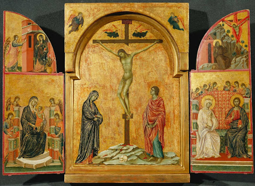 Triptych: Crucifixion and other Scenes - Duccio — Google Arts & Culture