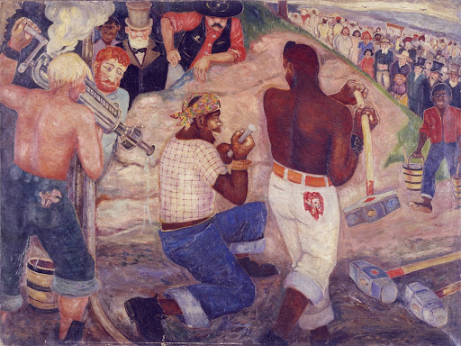 John Henry On The Right, Steam Drill On The Left - Palmer C. Hayden ...