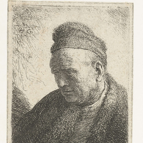 Beardless man in a fur cloak and cap: bust, Rembrandt van Rijn, 1631 ...