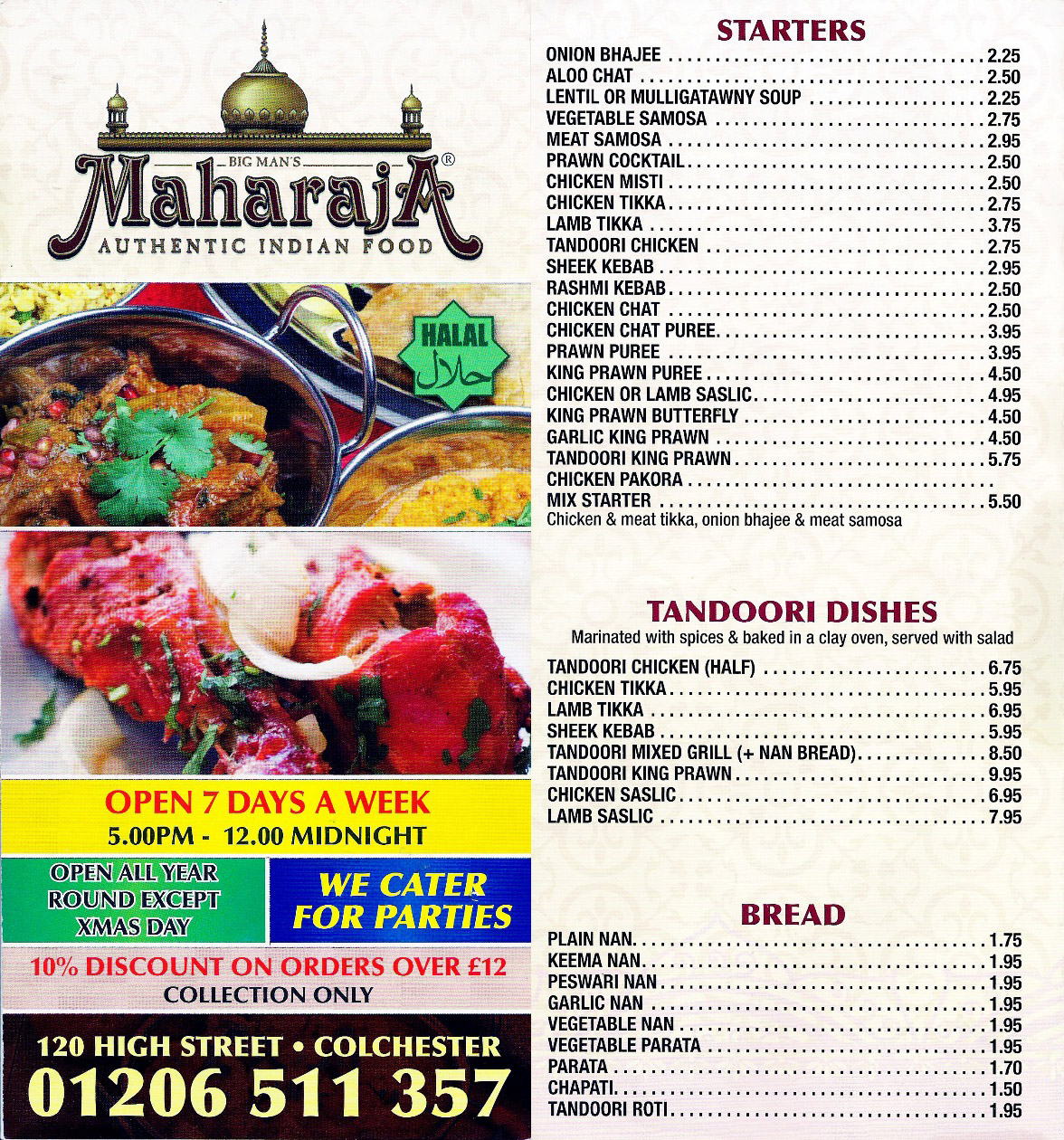 ASIA Discount Card - University of Essex: Maharaja - Menu