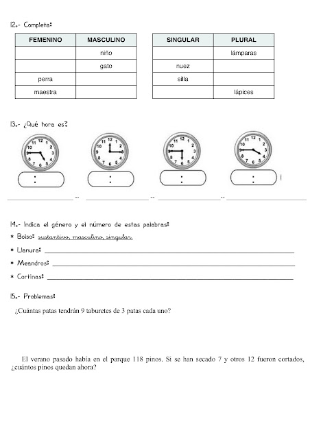 ACTIVIDADES DE 2º DE PRIMARIA DE LENGUA Y MATEMATICAS