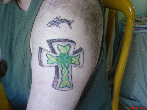 Celtic sleeve arm fish cross tattoo ~ Arm Tattoo