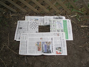 Use wet newspapers to prevent weeds from growing by putting layers ...