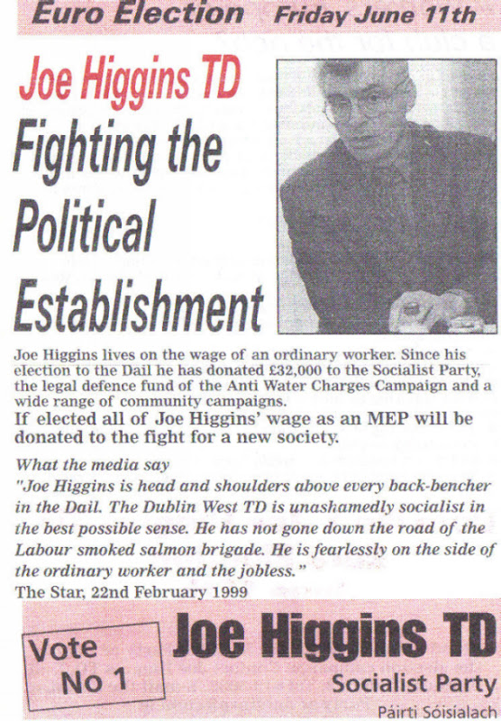 Leaflet from Joe Higgins- Socialist Party – 1999 European Elections ...