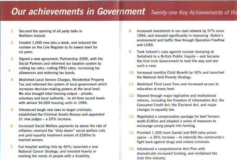 “Partnership That Works” -Rainbow Coalition Flyer 1997 election | Irish ...