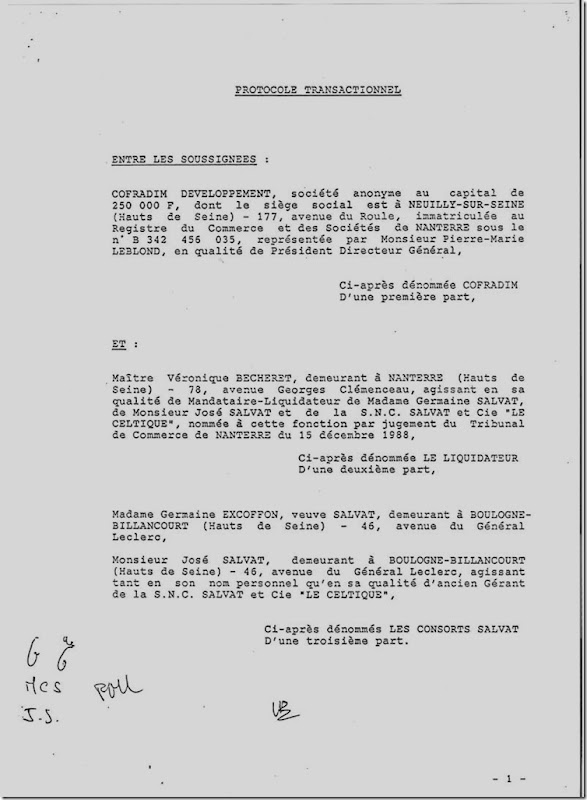 PRE-RAPPORT DE Maître Marc BARONI: 3. Protocole transactionnel établi ...