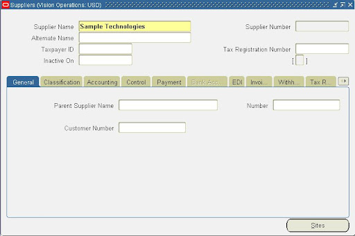 Oracle Applications...: PO Setup Supplier Creation