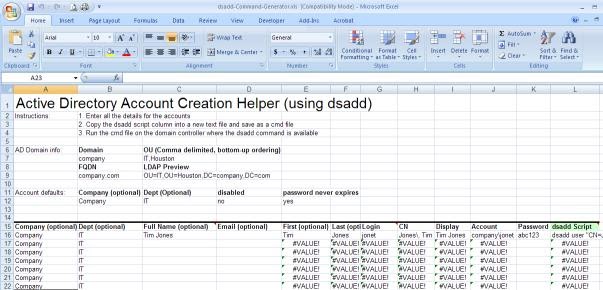 Creating a batch of Active Directory accounts for SharePoint with the ...