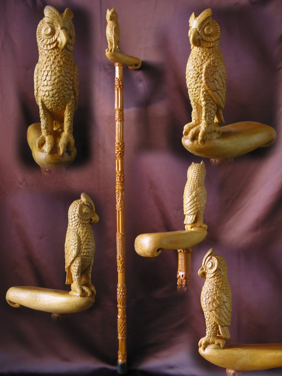 Cabeza fantástica y búho : Talla en madera. Wood carving. Esculturas