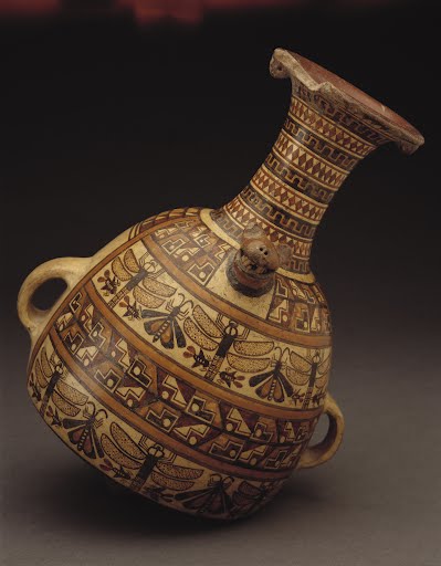 Ceramic ceremonial vessel or urpu used as a container for chicha or ...