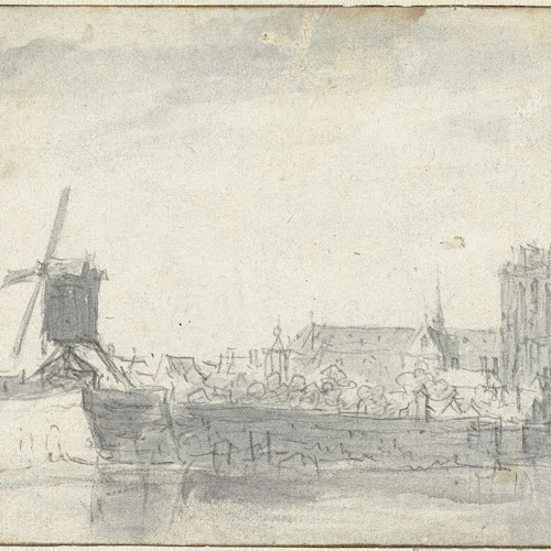 Gezicht op Dordrecht vanaf het water, Jan van Goyen (mogelijk), 1647 - Rijksmuseum