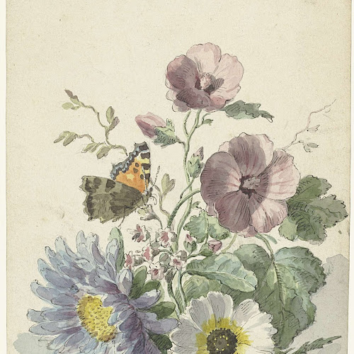 Bouquet of Flowers with a Painted Lady Butterfly, Willem van Leen, 1763 ...