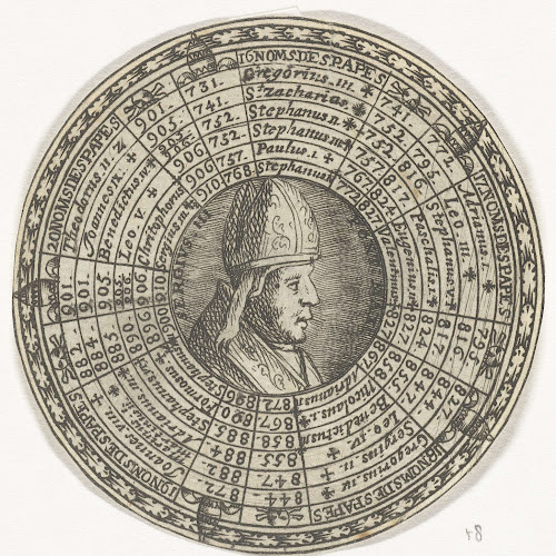 Penning met het portret van paus Sergius III en de namen van de pausen ...