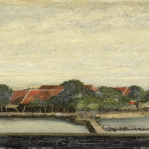 Gezicht op het eiland Kuiper in de baai van Batavia, Jacob Pieter ...