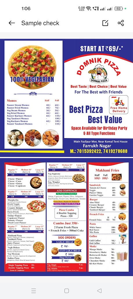 Domnik Pizza - Authentic Cafe, Restaurant Restaurant in Farukh Nagar ...