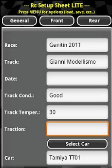 「Rc Car Setup Sheet LITE」 - Androidアプリ | APPLION