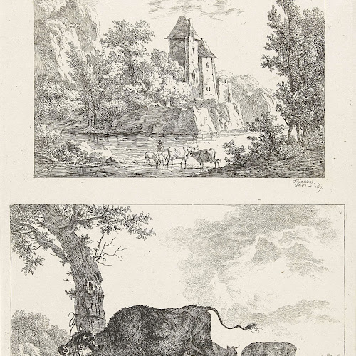 Landschap en stier, Frédéric Théodore Faber, after Etienne Theaulon ...