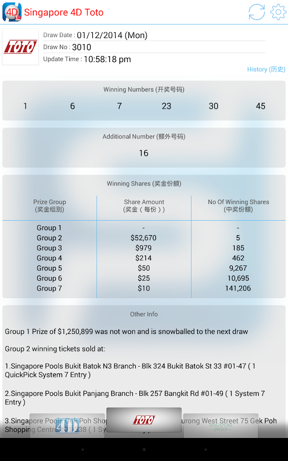 Singapore Pools Toto 4D Result Android Apps On Google Play
