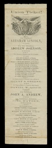 Abraham Lincoln and Andrew Johnson Presidential Election Ballot, 1864 ...