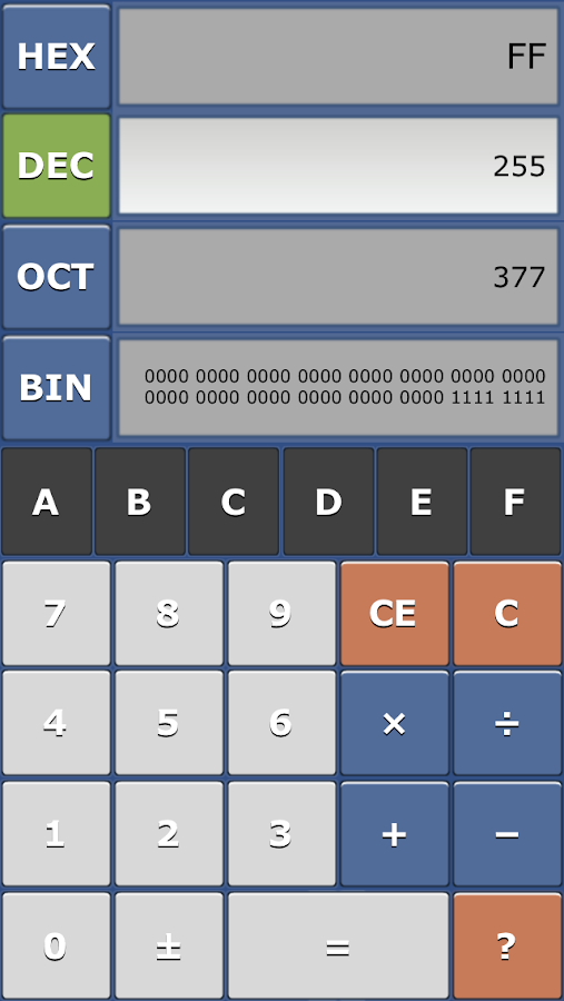 Hex,Dec,Oct,Bin(Dev Calc) - Android Apps on Google Play